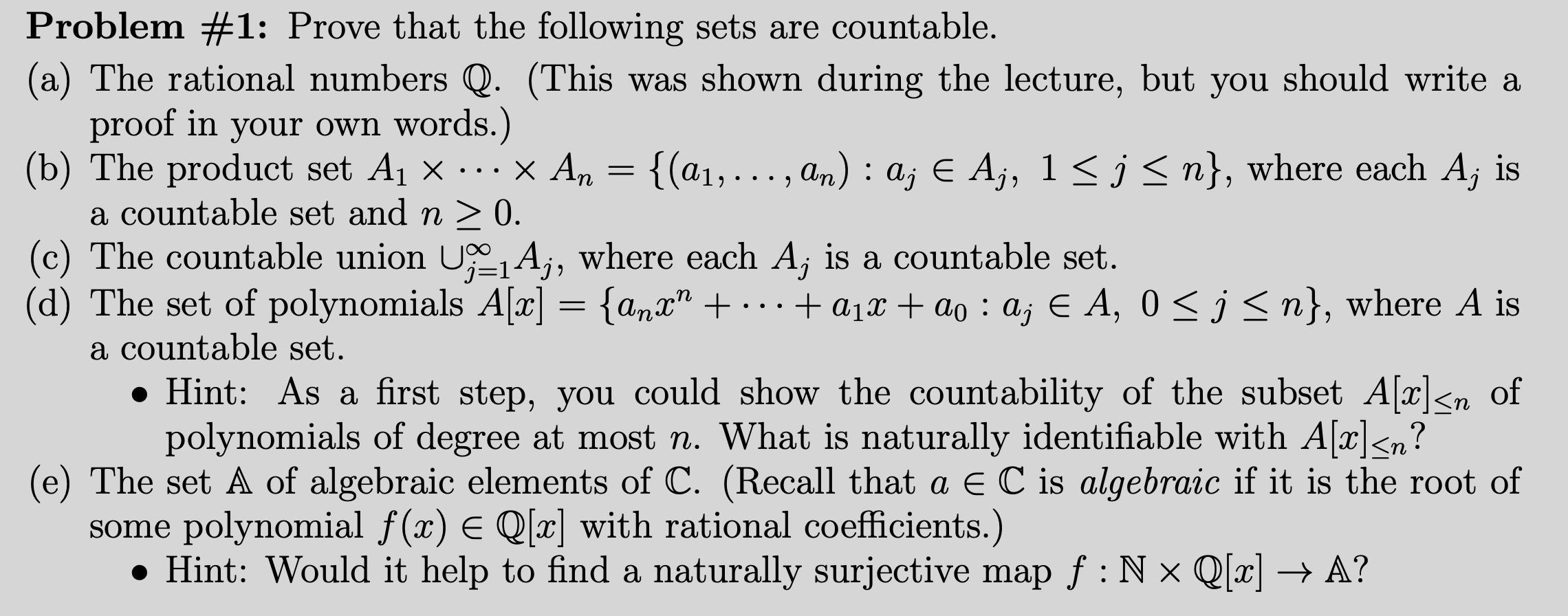 Solved Problem \#1: Prove that the following sets are | Chegg.com