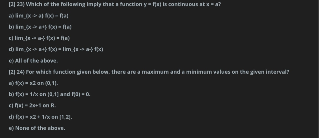Solved [2] 23) Which of the following imply that a function | Chegg.com
