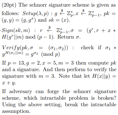 (20pt) The schnorr signature scheme is given as | Chegg.com