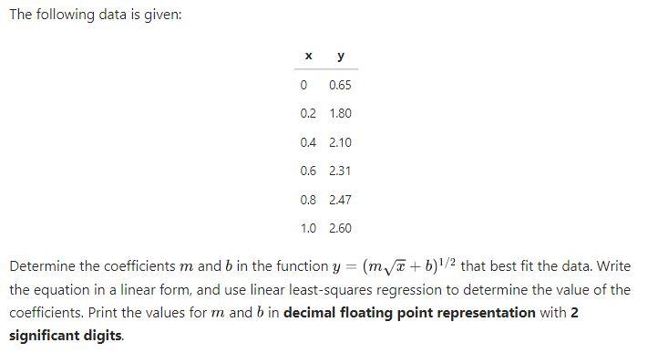 Solved The following data is given: х у 0 0.65 0.2 1.80 0.4 | Chegg.com