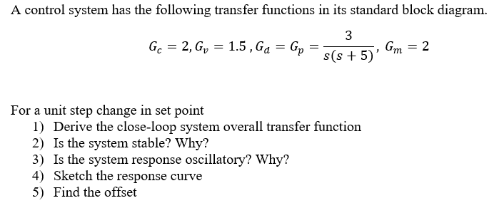 Solved A control system has the following transfer functions | Chegg.com
