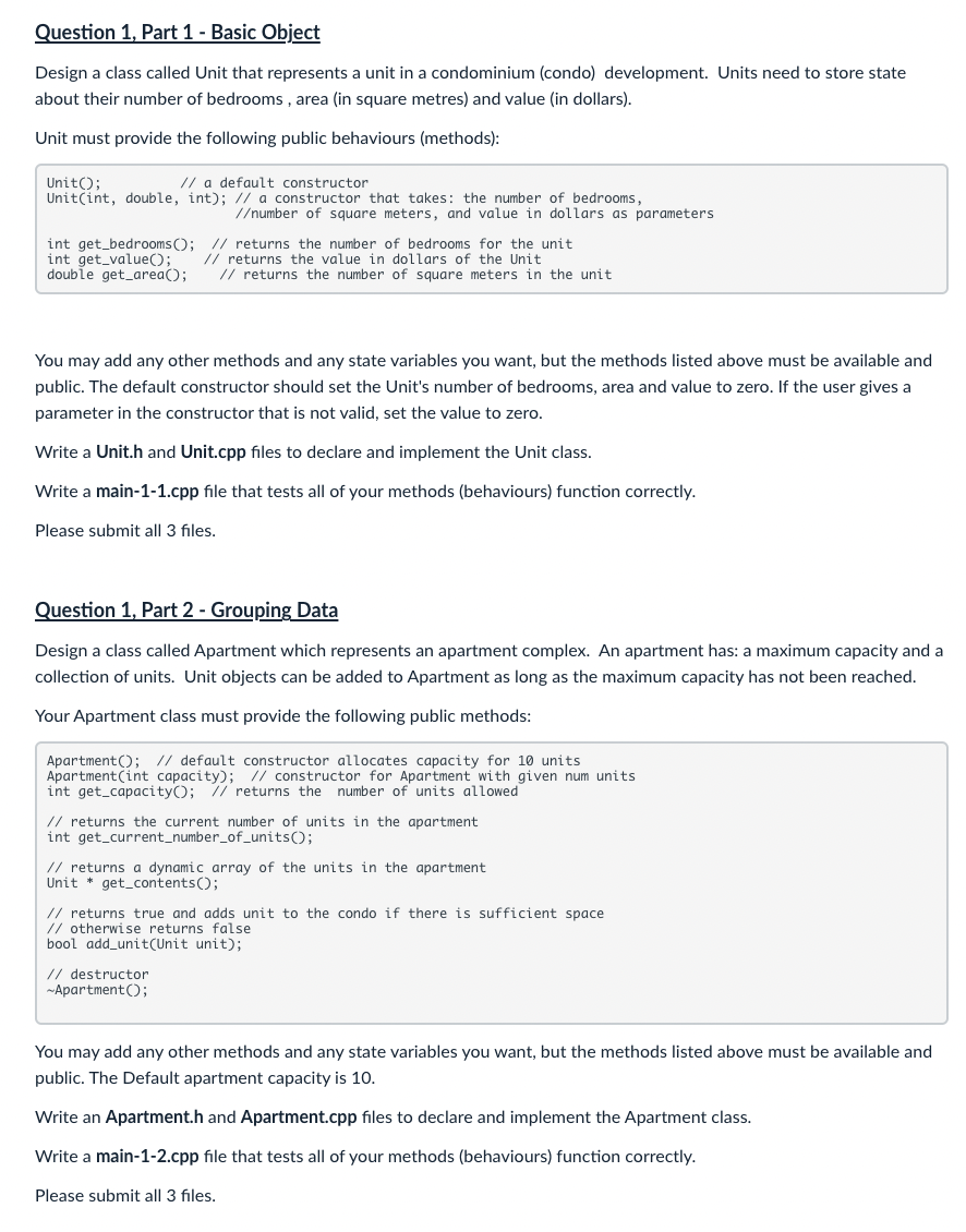 Solved Question 1, Part 1 - Basic Object Design a class | Chegg.com