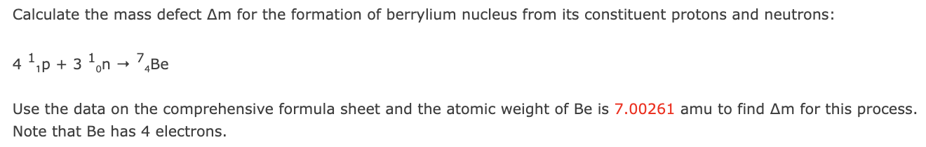Solved Calculate the mass defect Δm ﻿for the formation of | Chegg.com