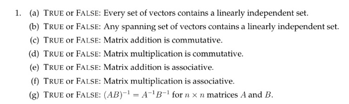 Solved (a) TRUE or FALSE: Every set of vectors contains a | Chegg.com