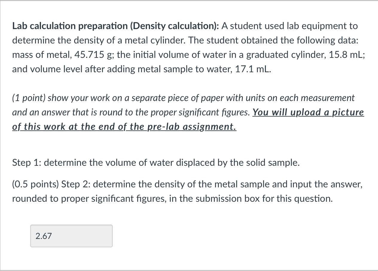 Solved Lab calculation preparation (Density calculation): A | Chegg.com