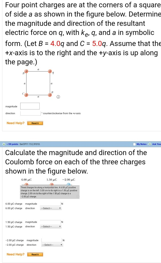 Solved Four point charges are at the corners of a square of | Chegg.com