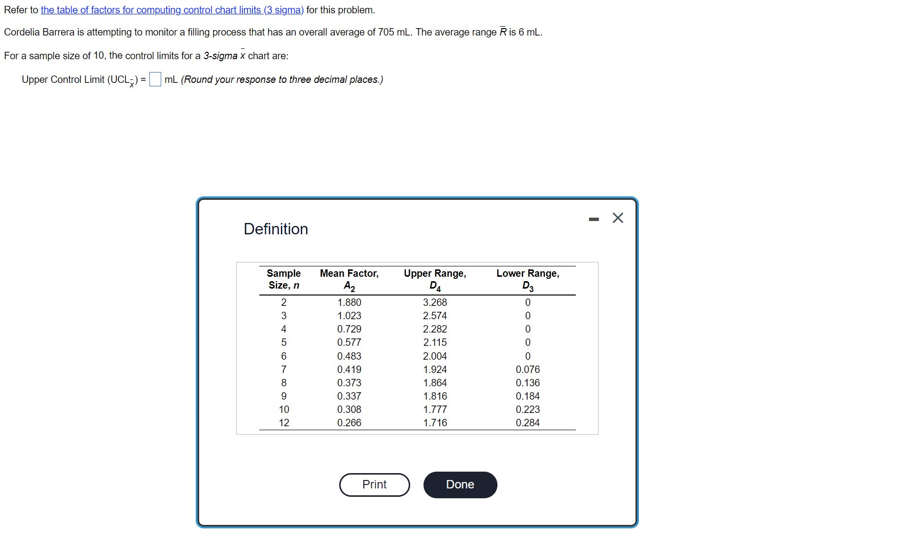 Solved Refer to the table of factors for computing control | Chegg.com