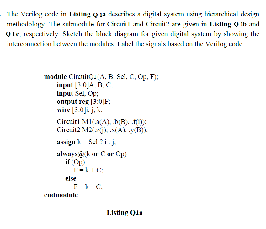Solved The Verilog Code In Listing Q La Describes A Digital 6292