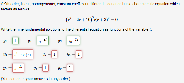 Solved A 9th order, linear, homogeneous, constant | Chegg.com