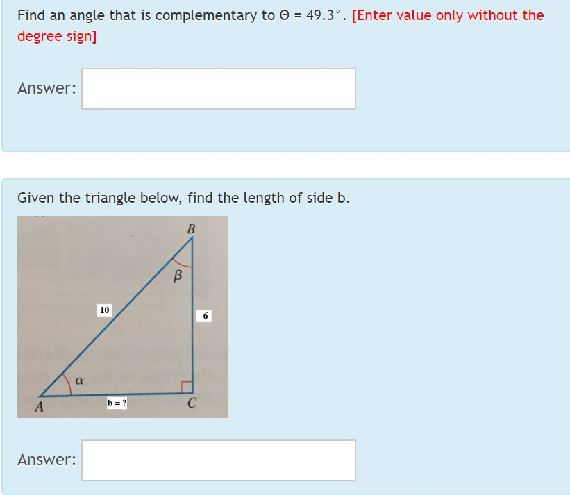 Solved Find an angle that is complementary to © = 49.3º. | Chegg.com
