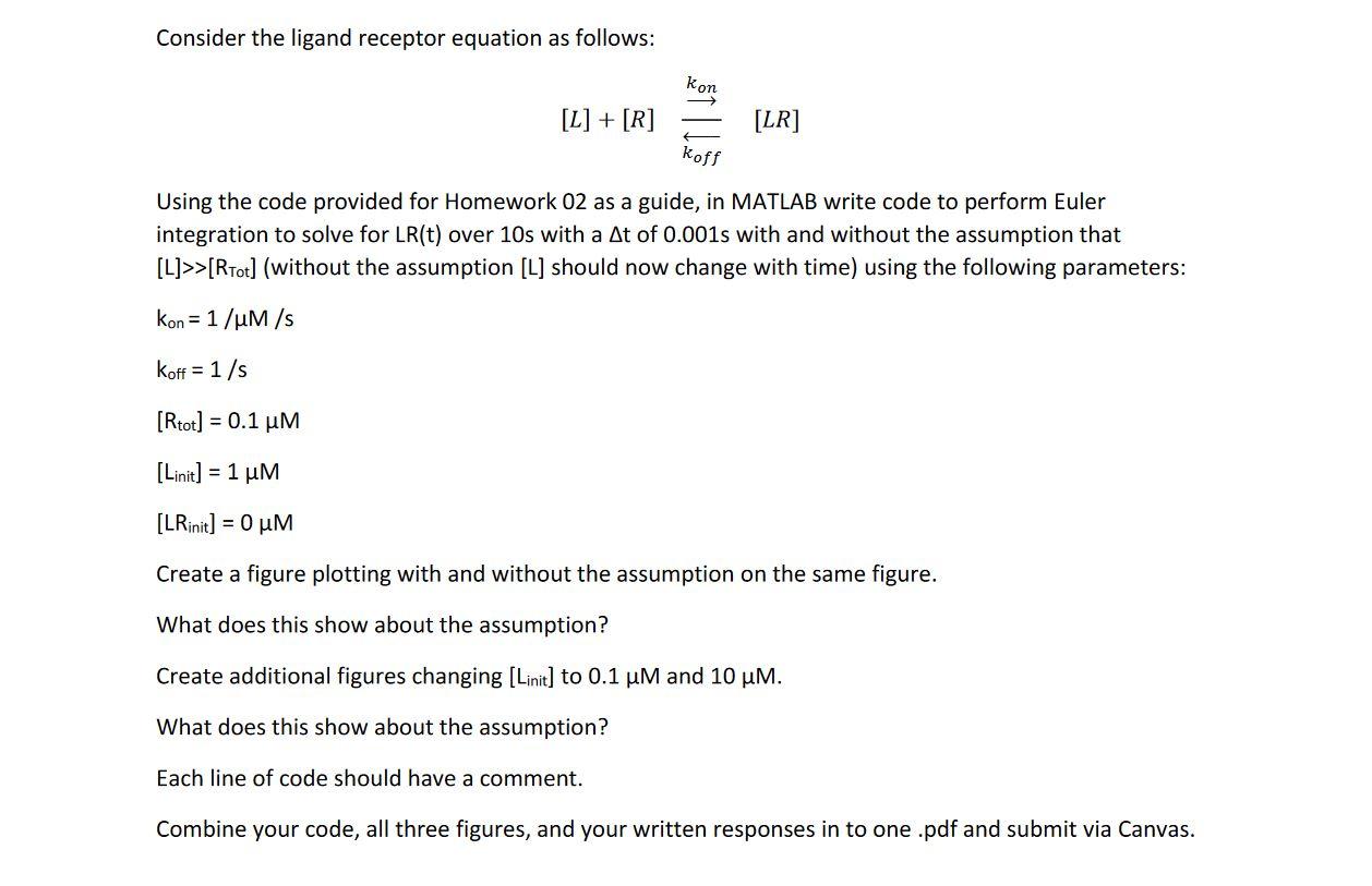 Consider the ligand receptor equation as follows: | Chegg.com
