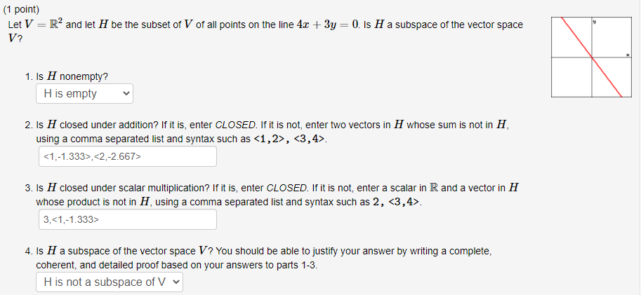 Solved (1 point) Let V=R2 and let H be the subset of V of | Chegg.com