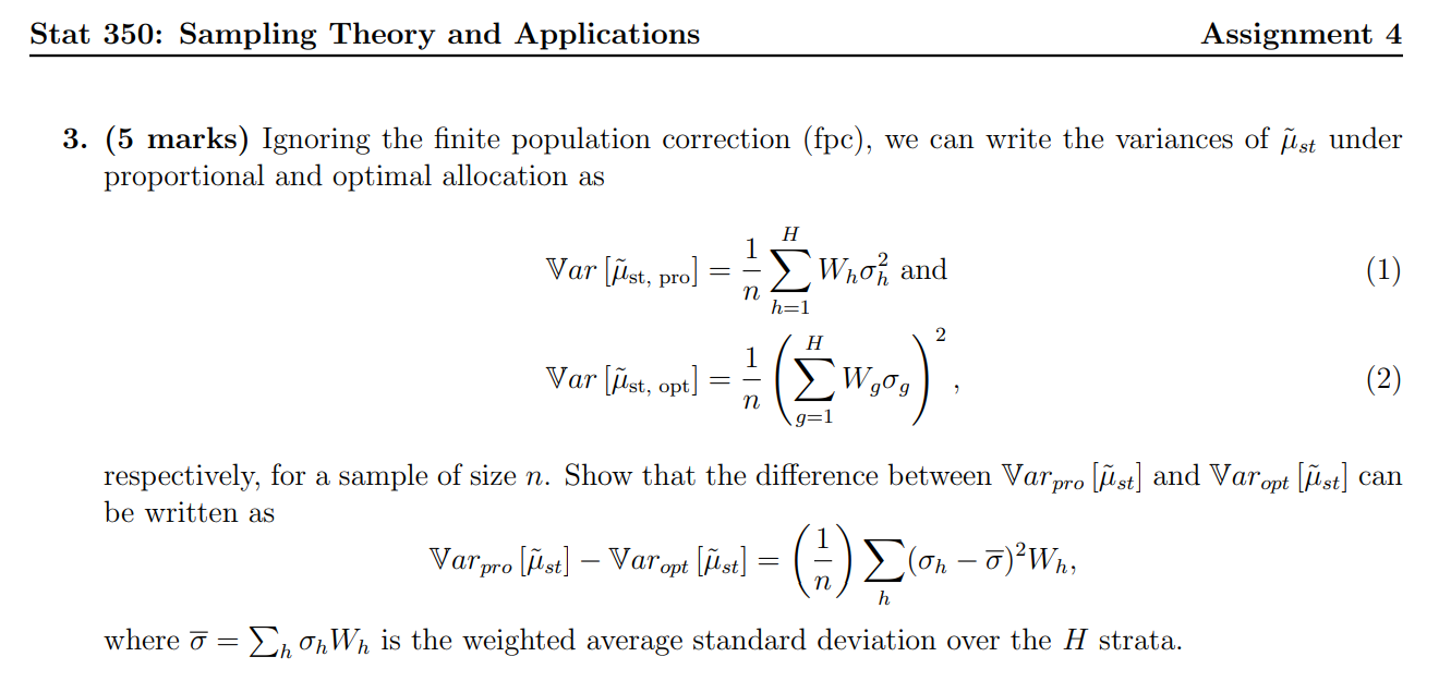 Solved 3. (5 marks) Ignoring the finite population | Chegg.com