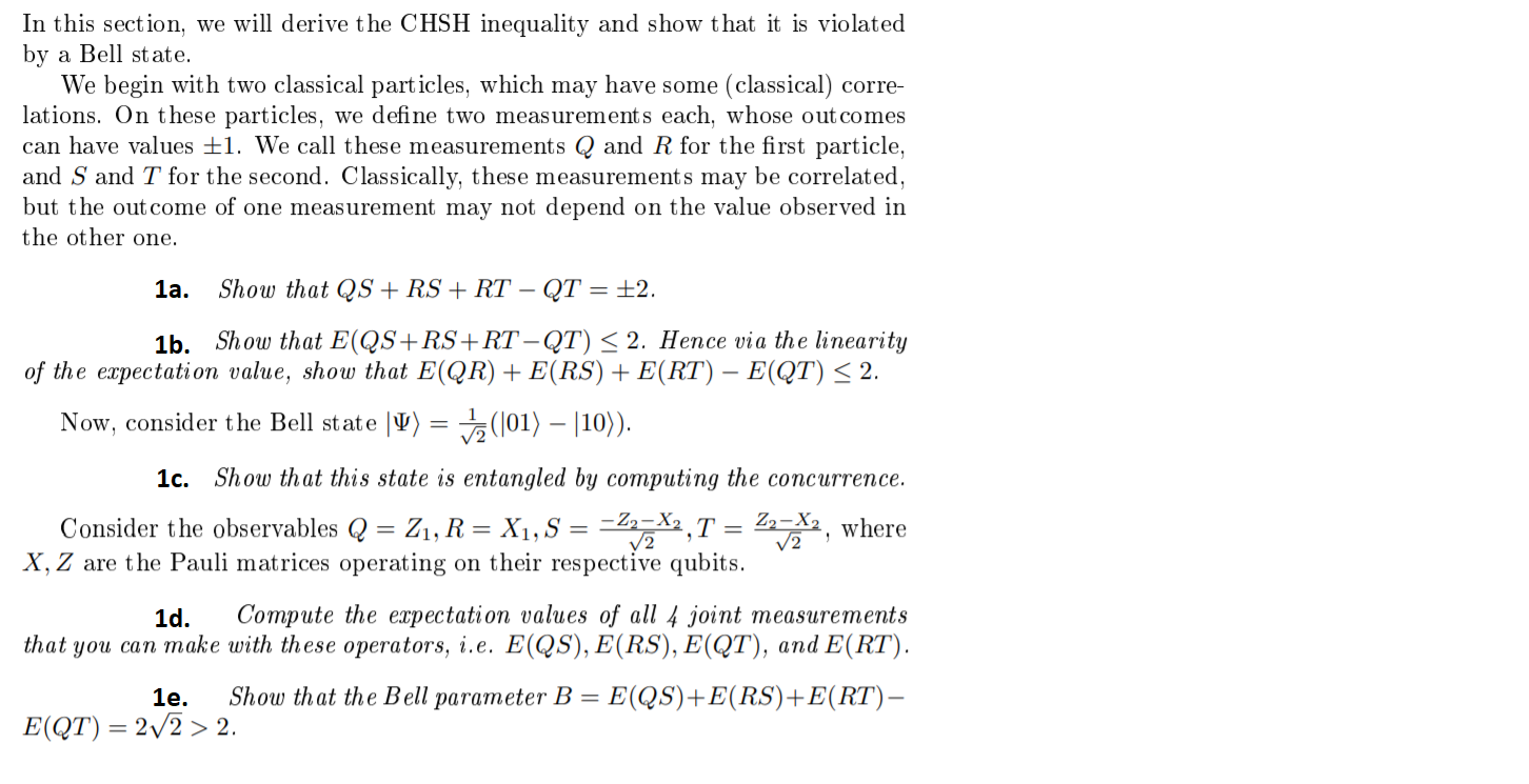 Solved In this section, we will derive the CHSH inequality | Chegg.com