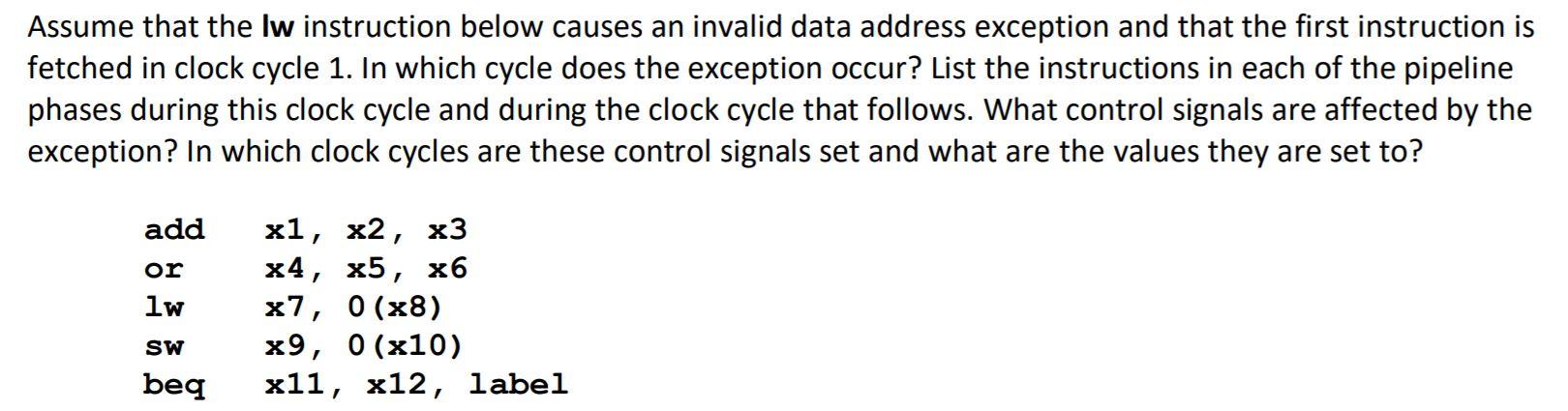 Solved Assume that the lw instruction below causes an | Chegg.com