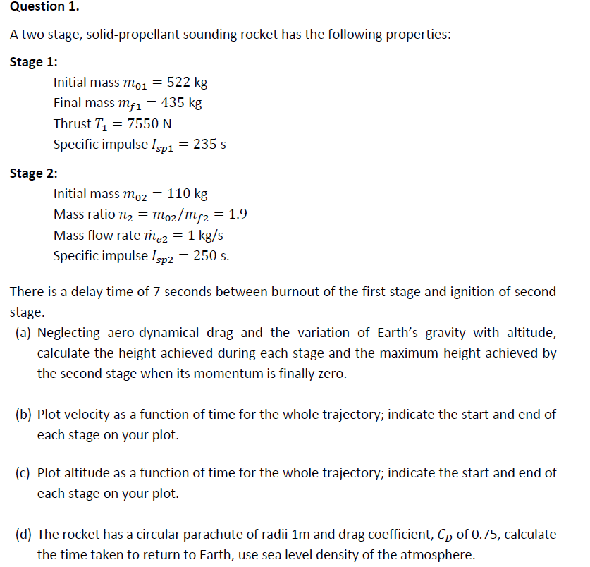 Solved Question 1 A Two Stage Solid Propellant Sounding 3626