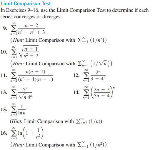 Solved Limit Comparison Test In Exercises 9–16, use the | Chegg.com