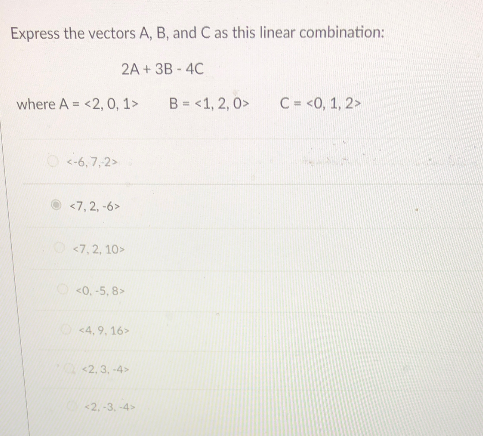 Solved Express the vectors A,B, and C as this linear | Chegg.com