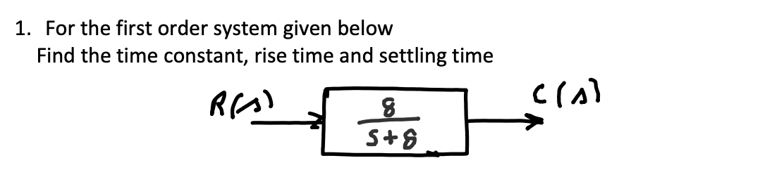 Solved 1. For the first order system given below Find the | Chegg.com