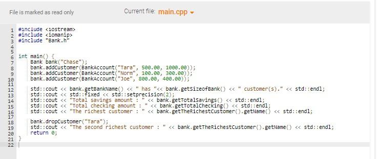 Solved bankAccount.h and bankAccount.cpp is complete and | Chegg.com