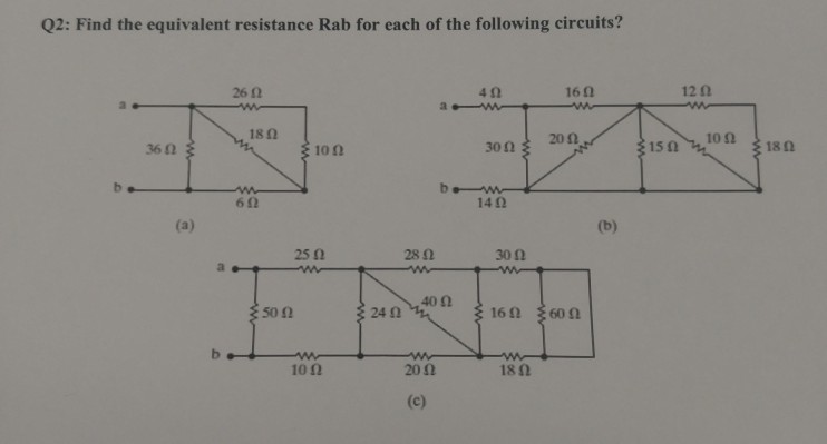 Solved Q2: Find the equivalent resistance Rab for each of | Chegg.com