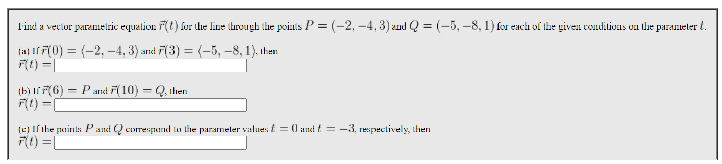 Solved Find a vector parametric equation vec(r)(t) ﻿for the | Chegg.com