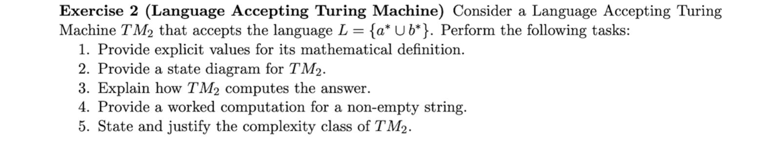 Solved Exercise 2 (Language Accepting Turing Machine) | Chegg.com