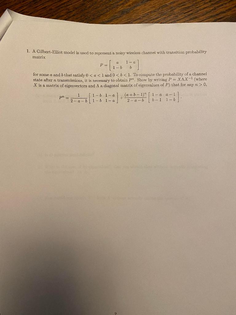 1. A Gilbert-Elliot model is used to represent a | Chegg.com