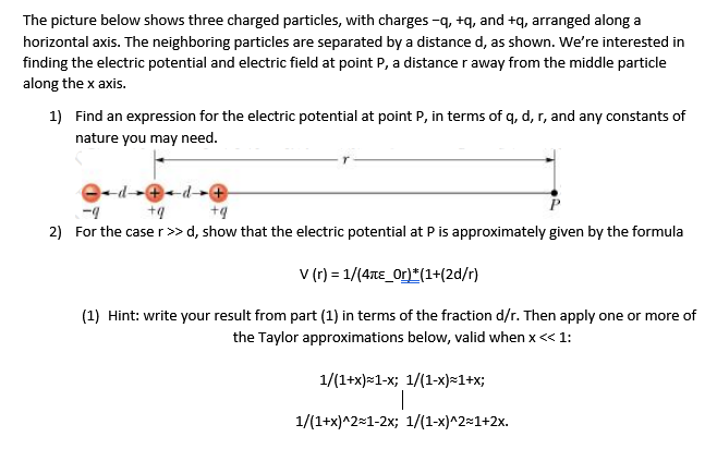 Solved The picture below shows three charged particles, with | Chegg.com