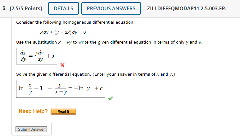 Solved 6. [2.5/5 Points) DETAILS PREVIOUS ANSWERS | Chegg.com