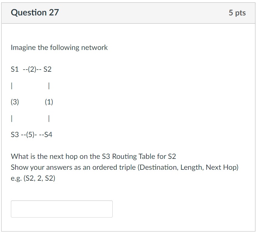 Solved Imagine the following network S1 --(2)-- S2 (3) (1) । | Chegg.com