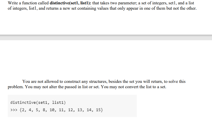 Solved Write a function called distinctive(set1, list1): | Chegg.com