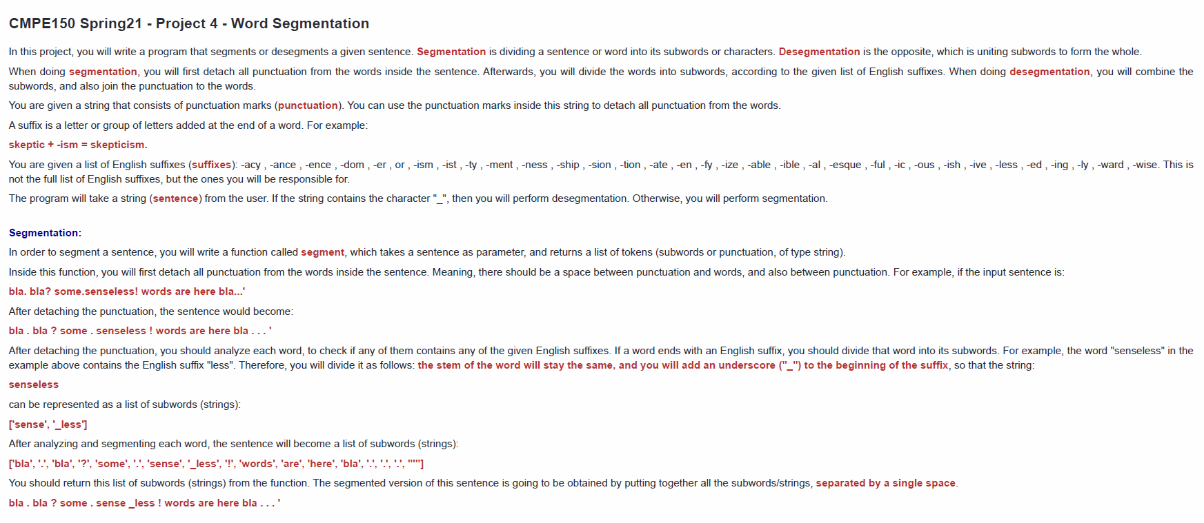 Solved CMPE150 Spring21 - Project 4 - Word Segmentation In | Chegg.com