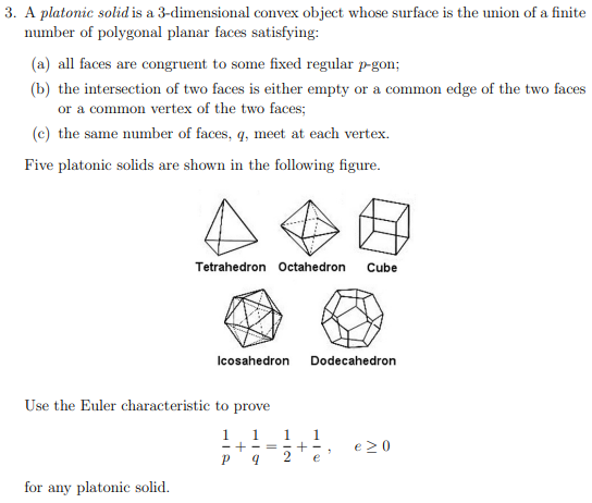 Solved 3. A platonic solid is a 3-dimensional convex object | Chegg.com