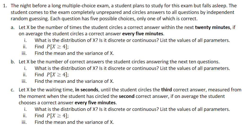 Solved The night before a long multiple-choice exam, a | Chegg.com