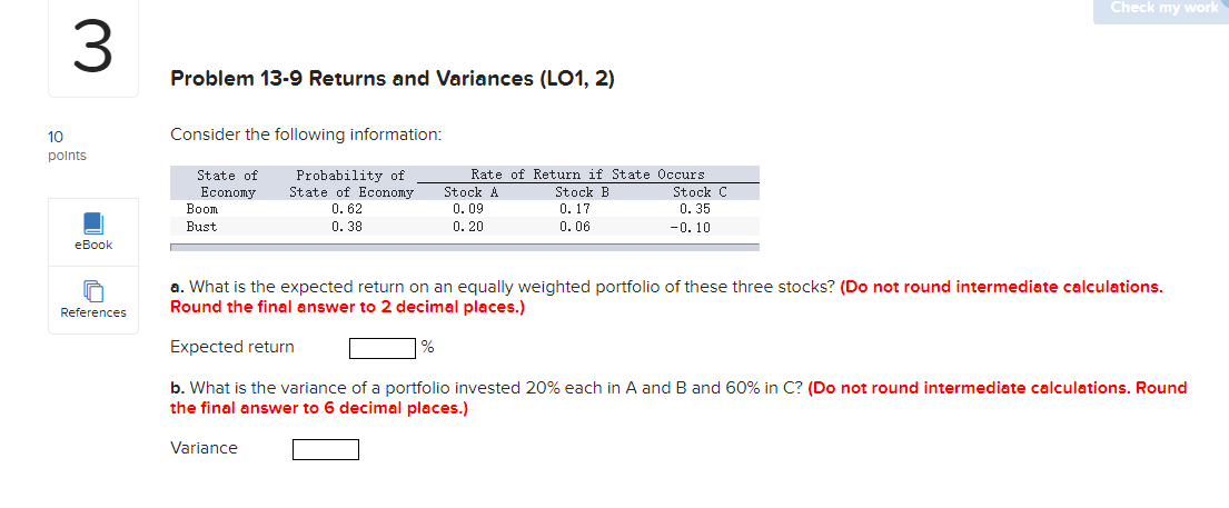 Solved Problem 13-9 Returns and Variances (LO1, 2) Consider | Chegg.com