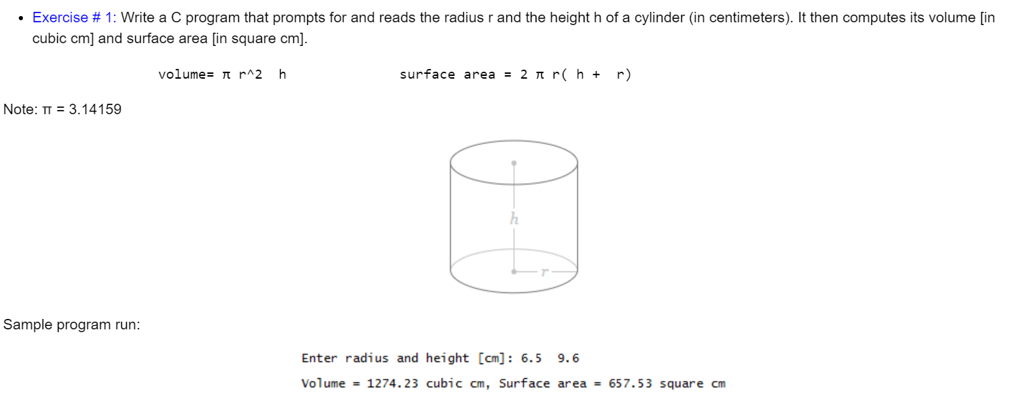 Solved • Exercise # 1: Write a C program that prompts for | Chegg.com