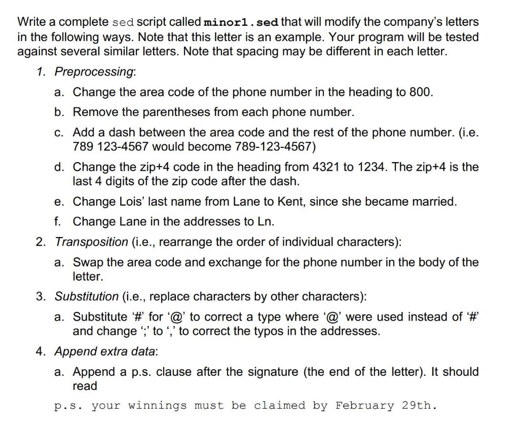 Question 1: Write a complete sed script in linux. ** | Chegg.com Question 1: Write a complete sed script in linux. ** | Chegg.com
