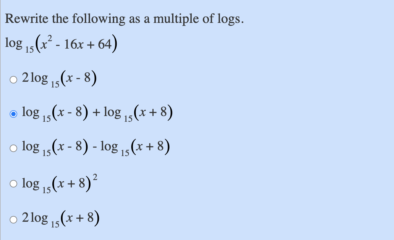 Solved Rewrite the following as a multiple of logs. log, (7- | Chegg.com