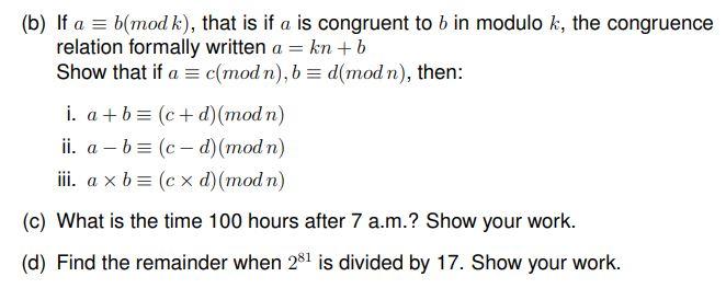 Solved B If A≡bmodk That Is If A Is Congruent To B In 