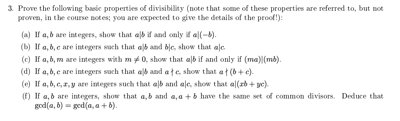 Solved Prove the following basic properties of divisibility | Chegg.com