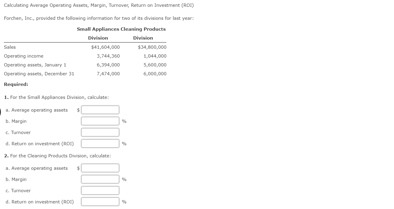 Solved Calculating Average Operating Assets, Margin, | Chegg.com