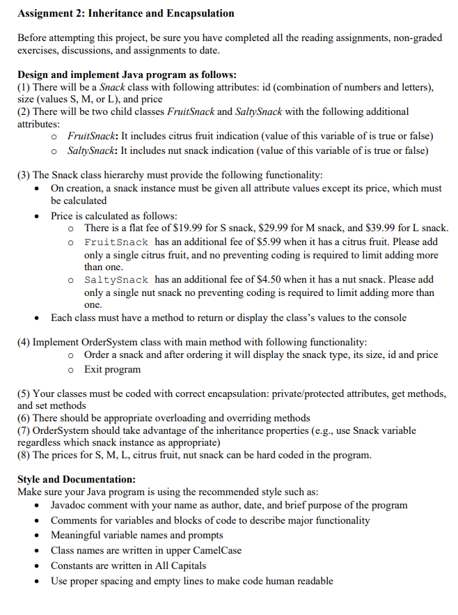 Solved Assignment 2: Inheritance and Encapsulation Before | Chegg.com