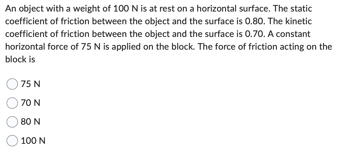 Solved An object with a weight of 100 N is at rest on a | Chegg.com