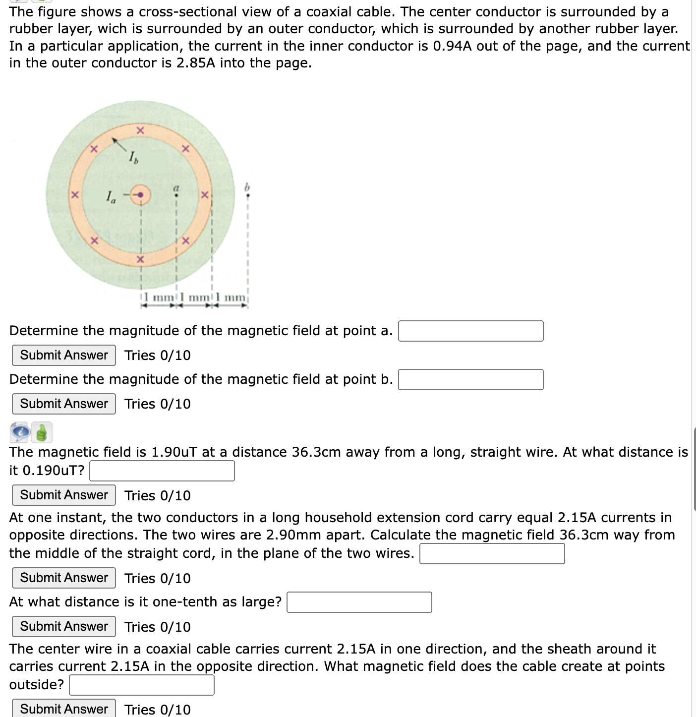 Solved The figure shows a cross-sectional view of a coaxial | Chegg.com