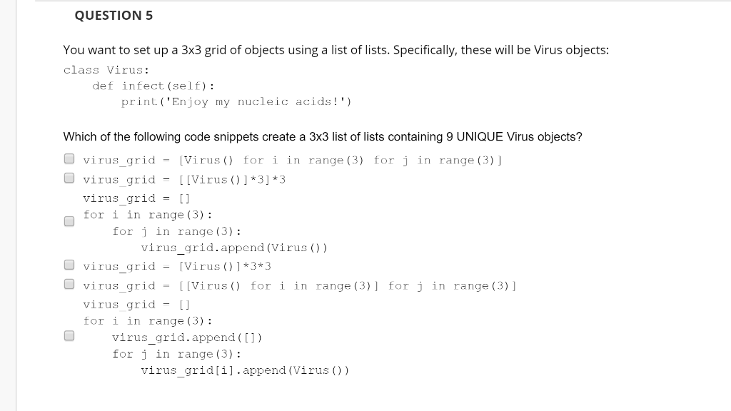 Solved QUESTION 5 You want to set up a 3x3 grid of objects | Chegg.com