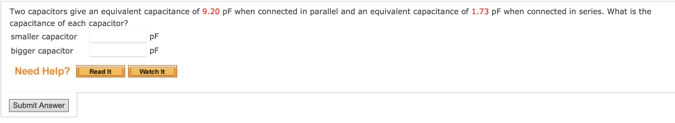 Solved Two Capacitors Give An Equivalent Capacitance Of