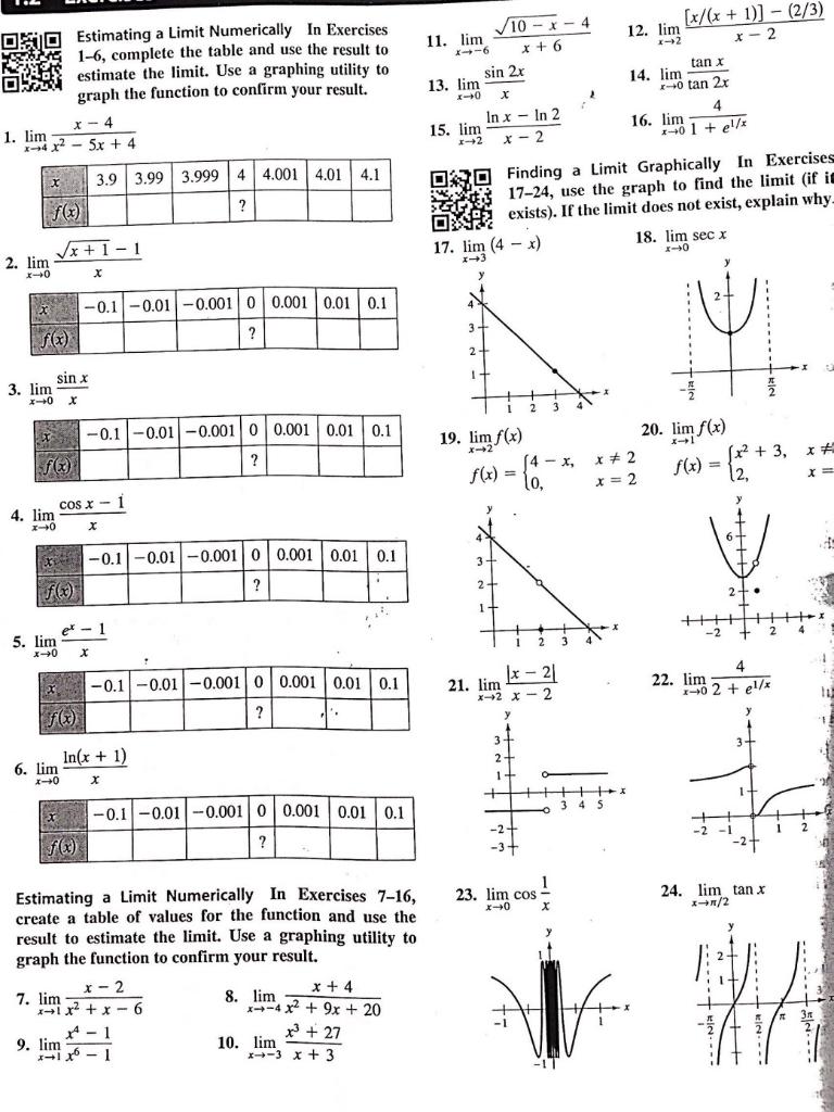 Solved 1-2 Estimating a Limit Numerically In Exercises 1-6, | Chegg.com