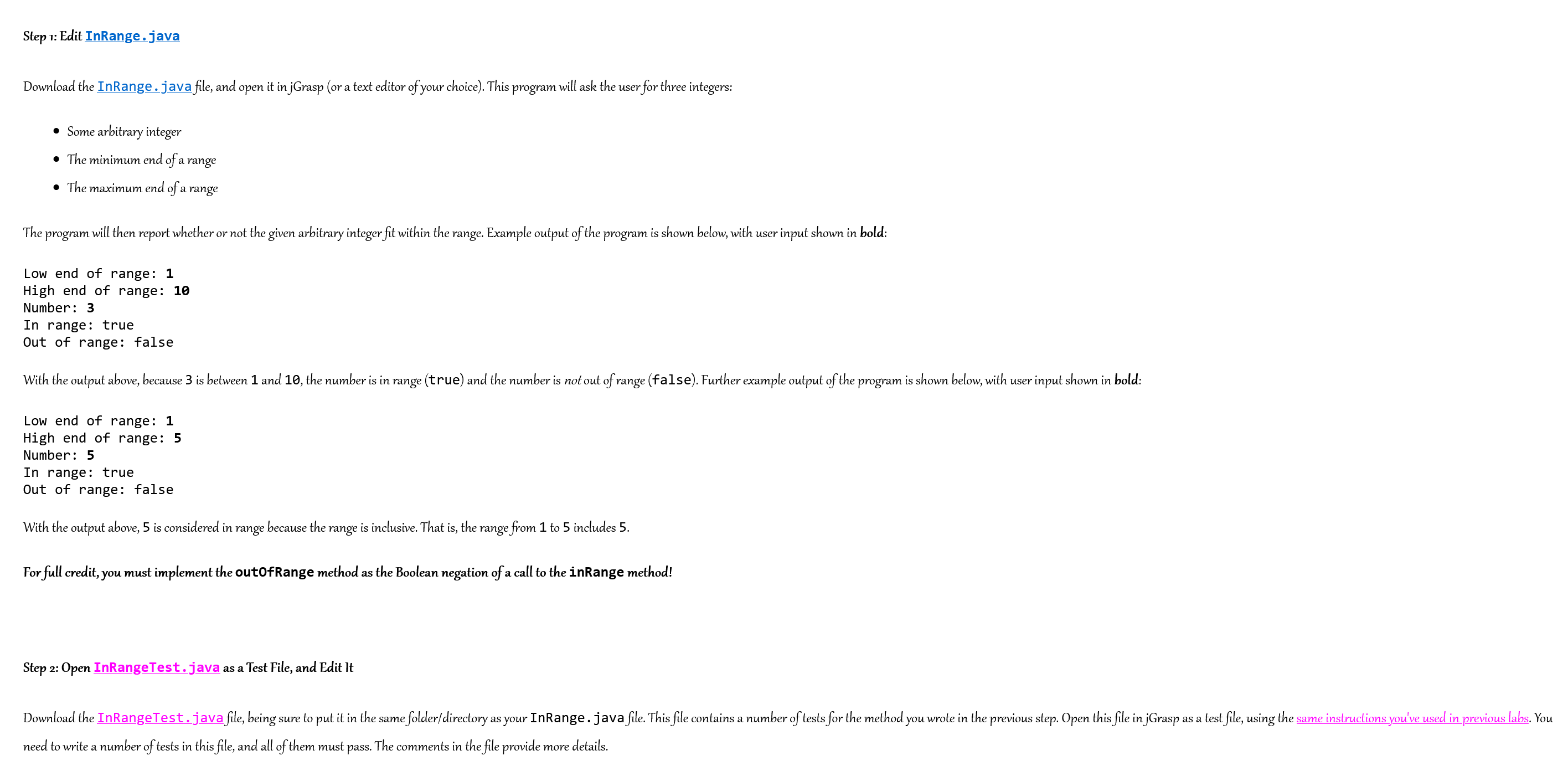 Solved Step 1 Edit Inrange Java Download The Inrange Java