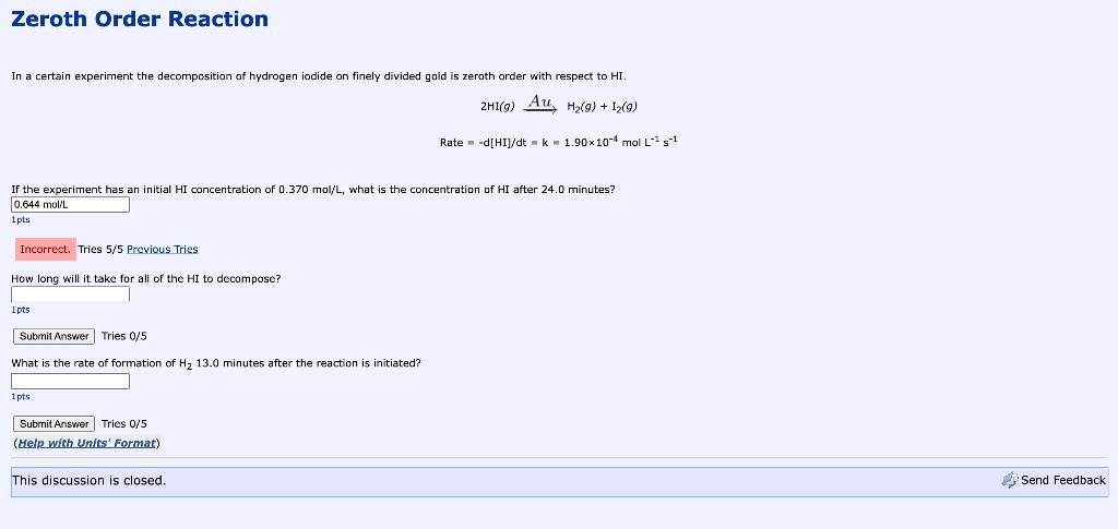 Solved Zeroth Order Reaction In a certain experiment the | Chegg.com